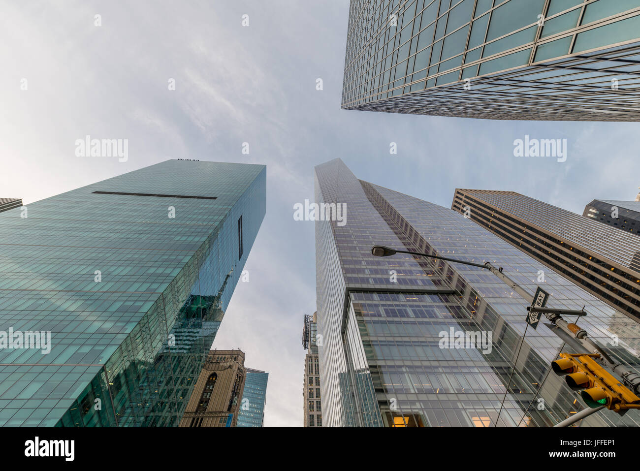 New York skyscrapers vew from street level Stock Photo - Alamy
