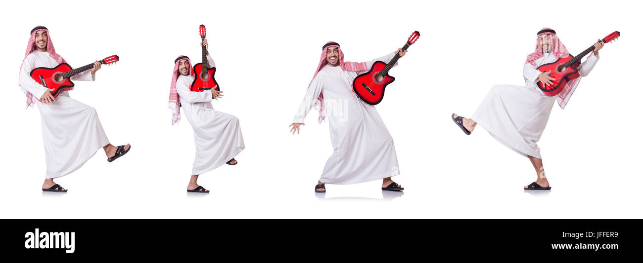 Arab man playing guitar isolated on white Stock Photo - Alamy