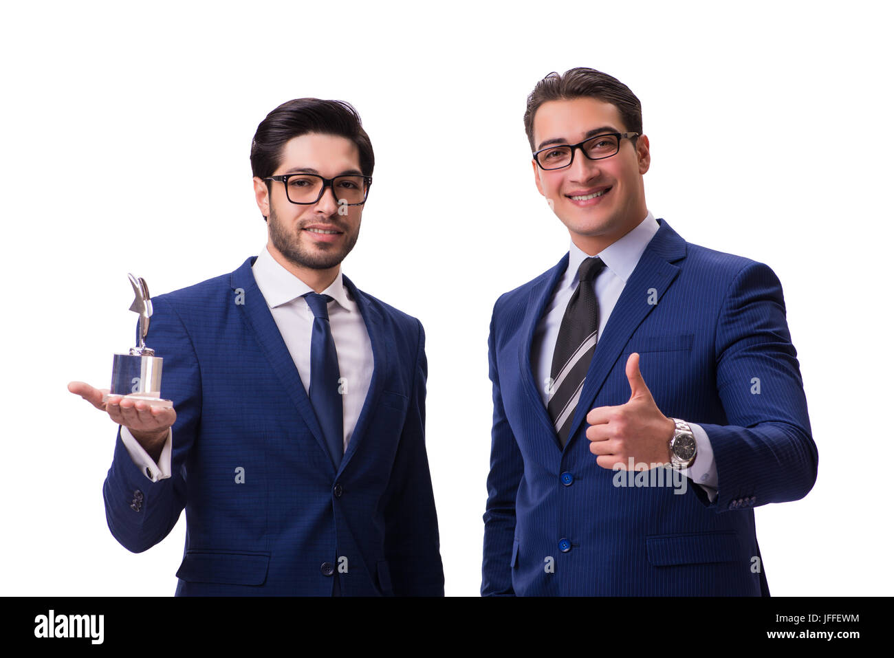 Businessman receiving award isolated on white Stock Photo - Alamy