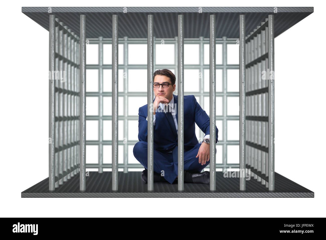 Businessman in the cage isolated on white Stock Photo - Alamy
