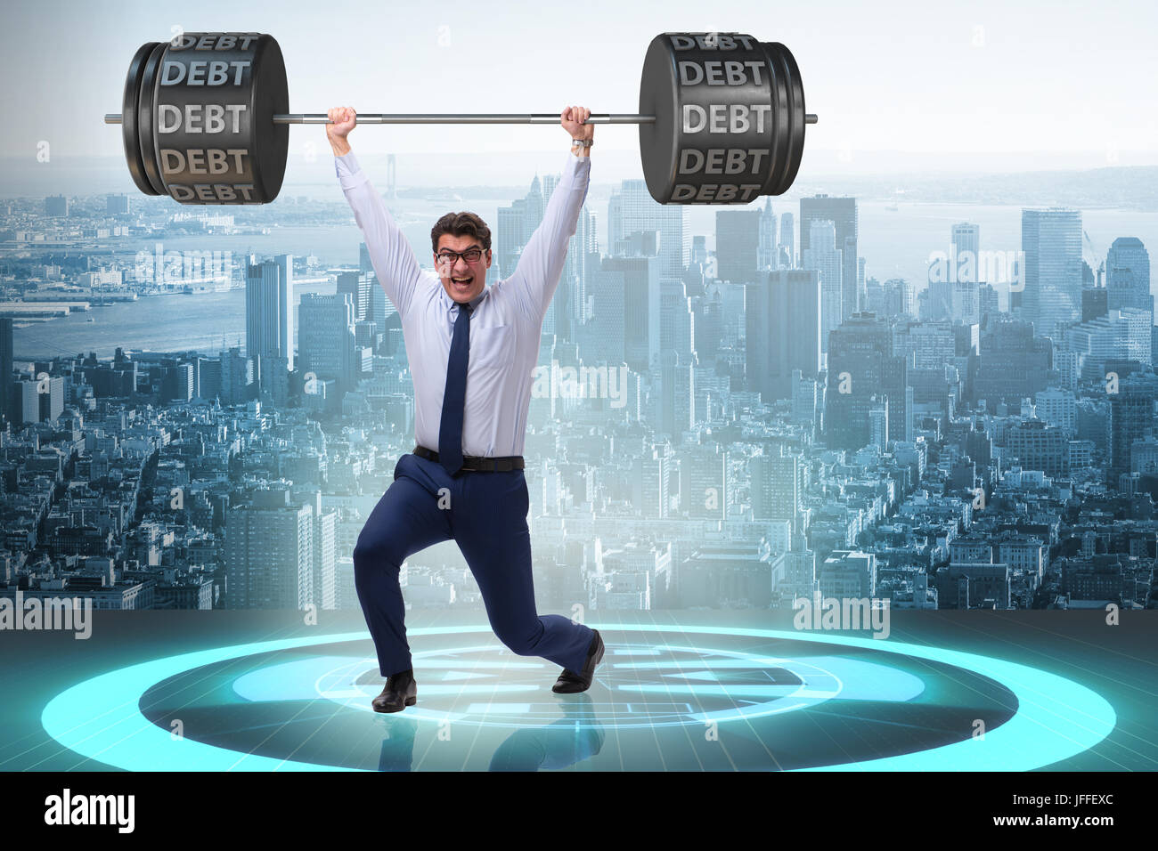 Businessman under heavy burden of debt Stock Photo - Alamy