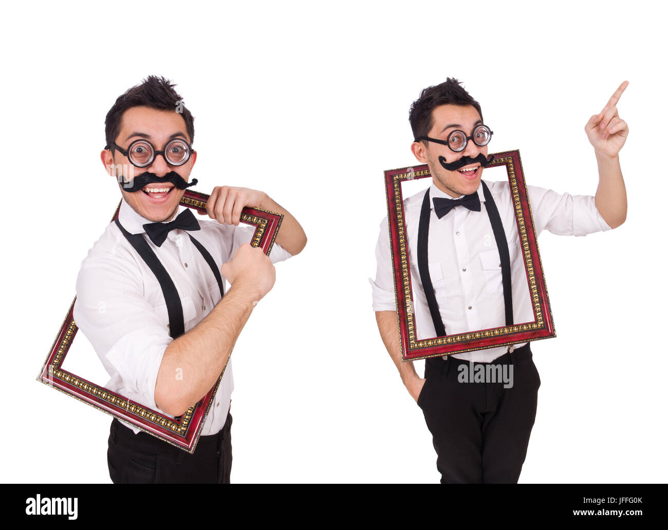 Young man with frame isolated on white Stock Photo - Alamy