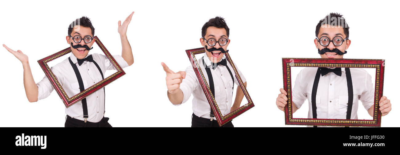 Young man with frame isolated on white Stock Photo - Alamy