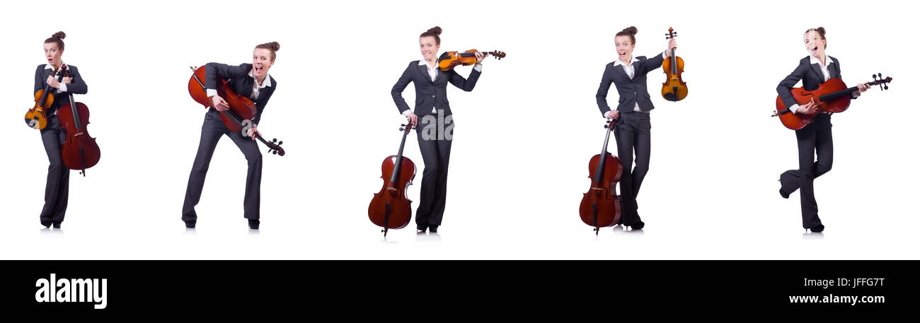 Woman fiddler isolated on white background Stock Photo - Alamy