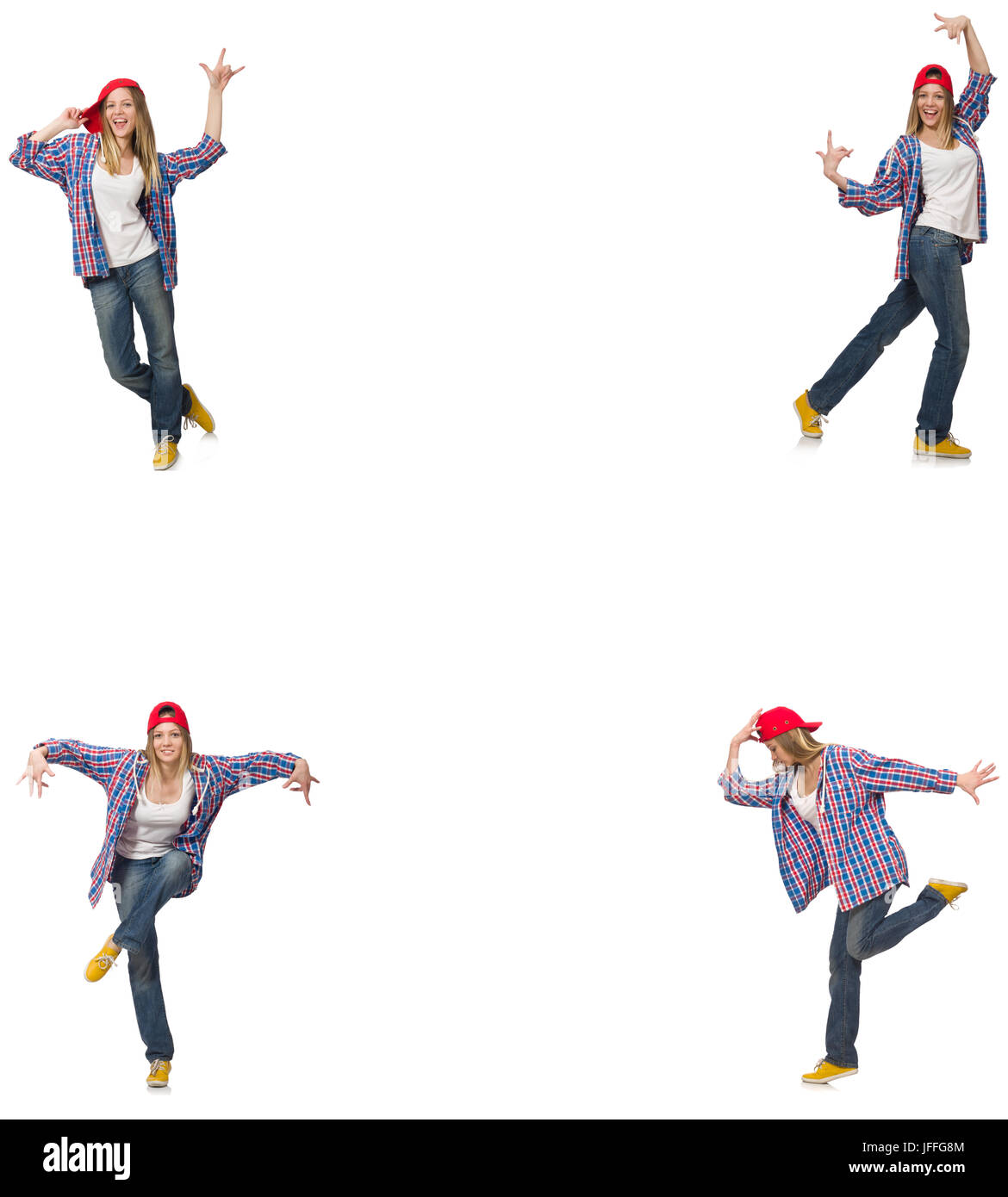 Collage of woman dancing isolated on white Stock Photo - Alamy