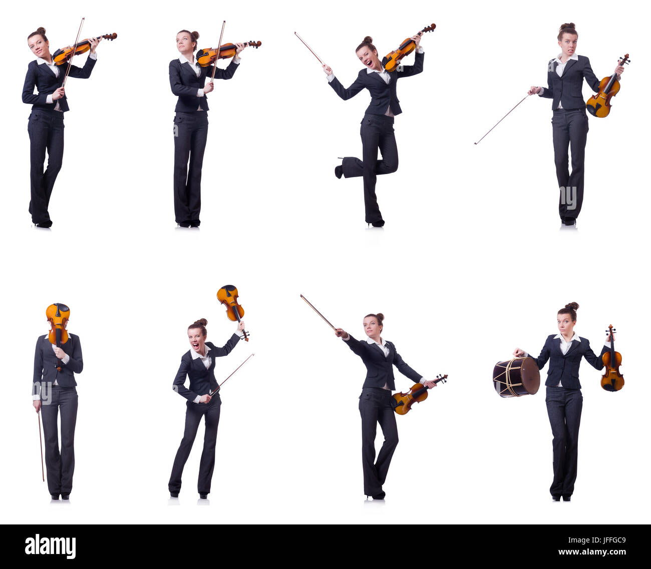 Woman fiddler isolated on white background Stock Photo - Alamy