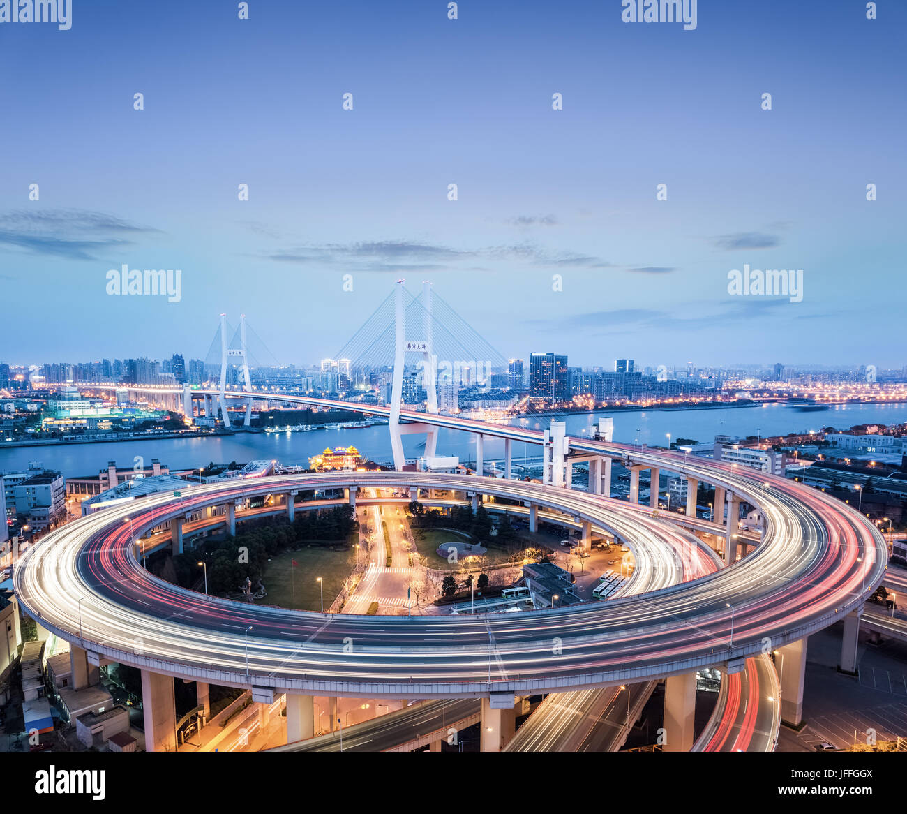 shanghai nanpu bridge in nightfall Stock Photo - Alamy