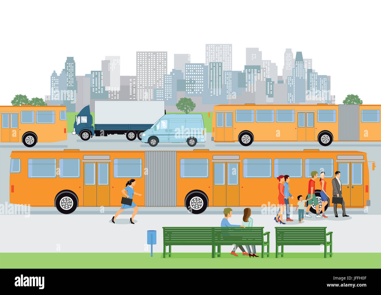 Bus stop with bus and passengers Stock Photo - Alamy