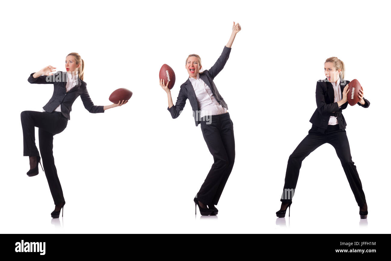 Happy woman american football Cut Out Stock Images & Pictures - Alamy