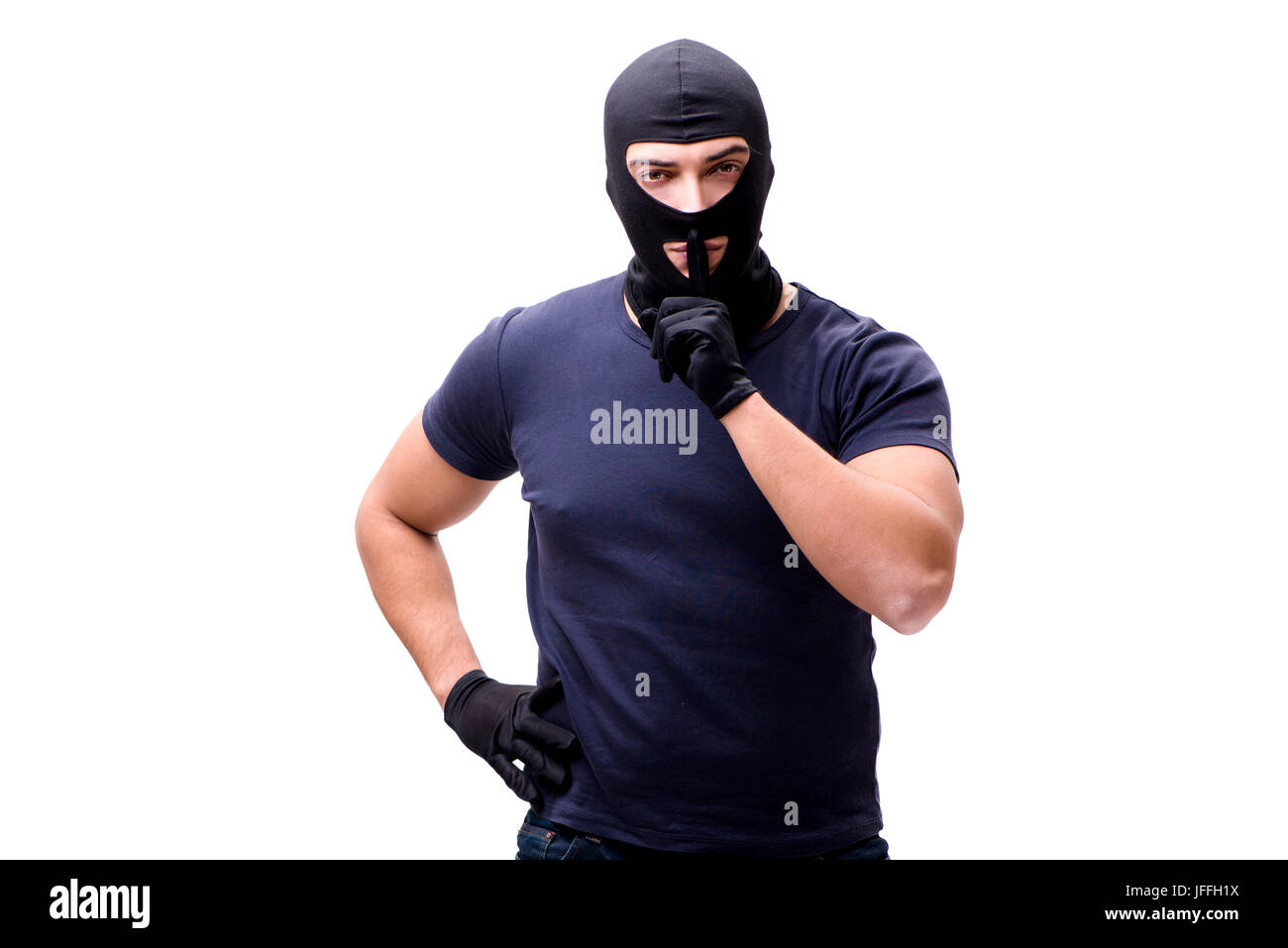 Robber wearing balaclava isolated on white Stock Photo - Alamy