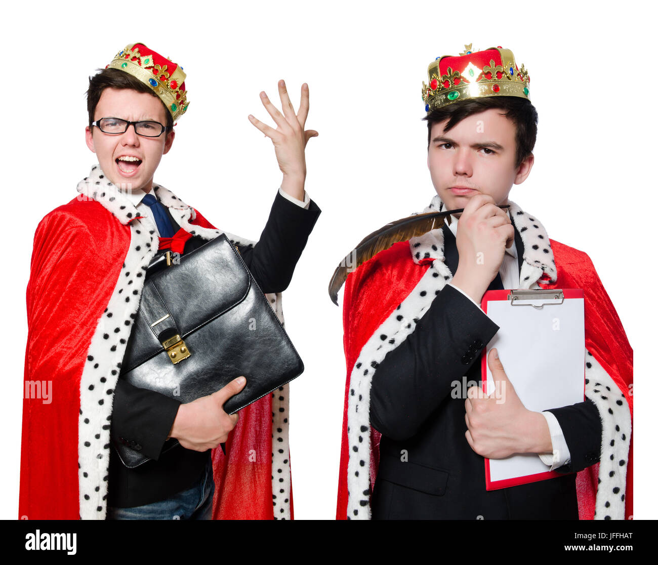 Businessman with crown isolated on white Stock Photo - Alamy
