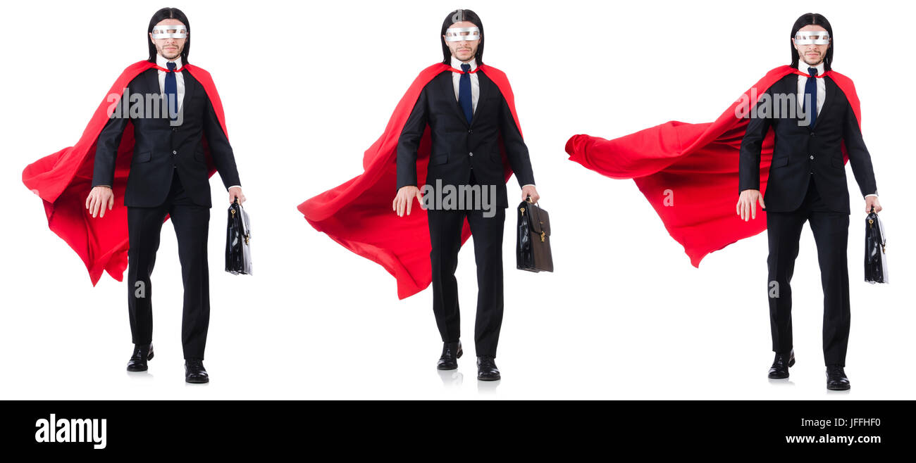 Man in red cover isolated on white Stock Photo - Alamy