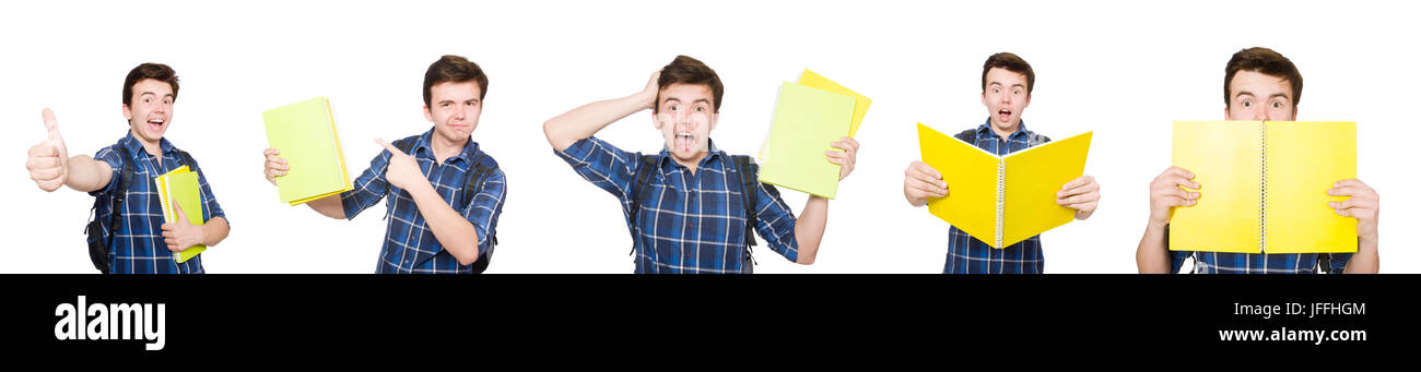 Young student with book on white Stock Photo - Alamy