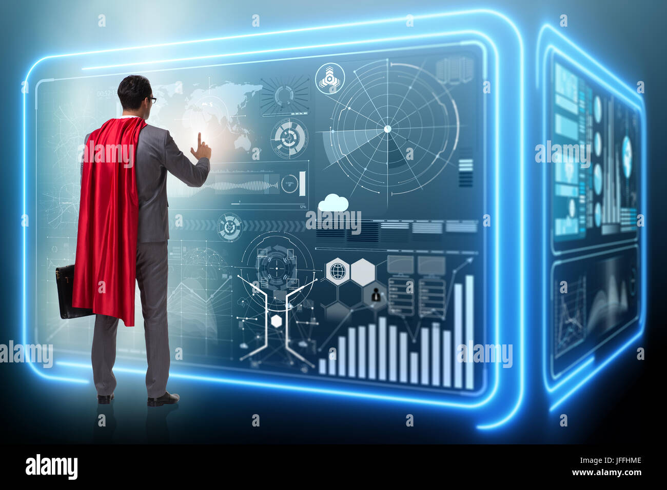Superhero in data management concept Stock Photo - Alamy