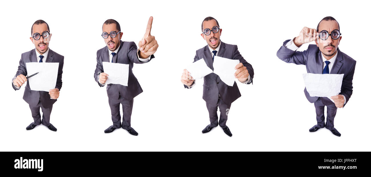 Funny businessman isolated on the white Stock Photo - Alamy