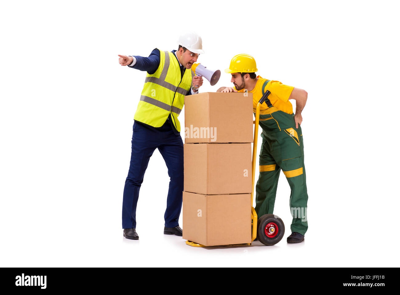 Two workers isolated on the white background Stock Photo - Alamy