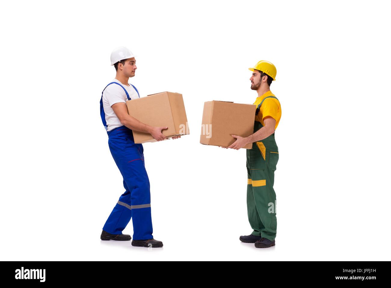 Two workers isolated on the white background Stock Photo - Alamy
