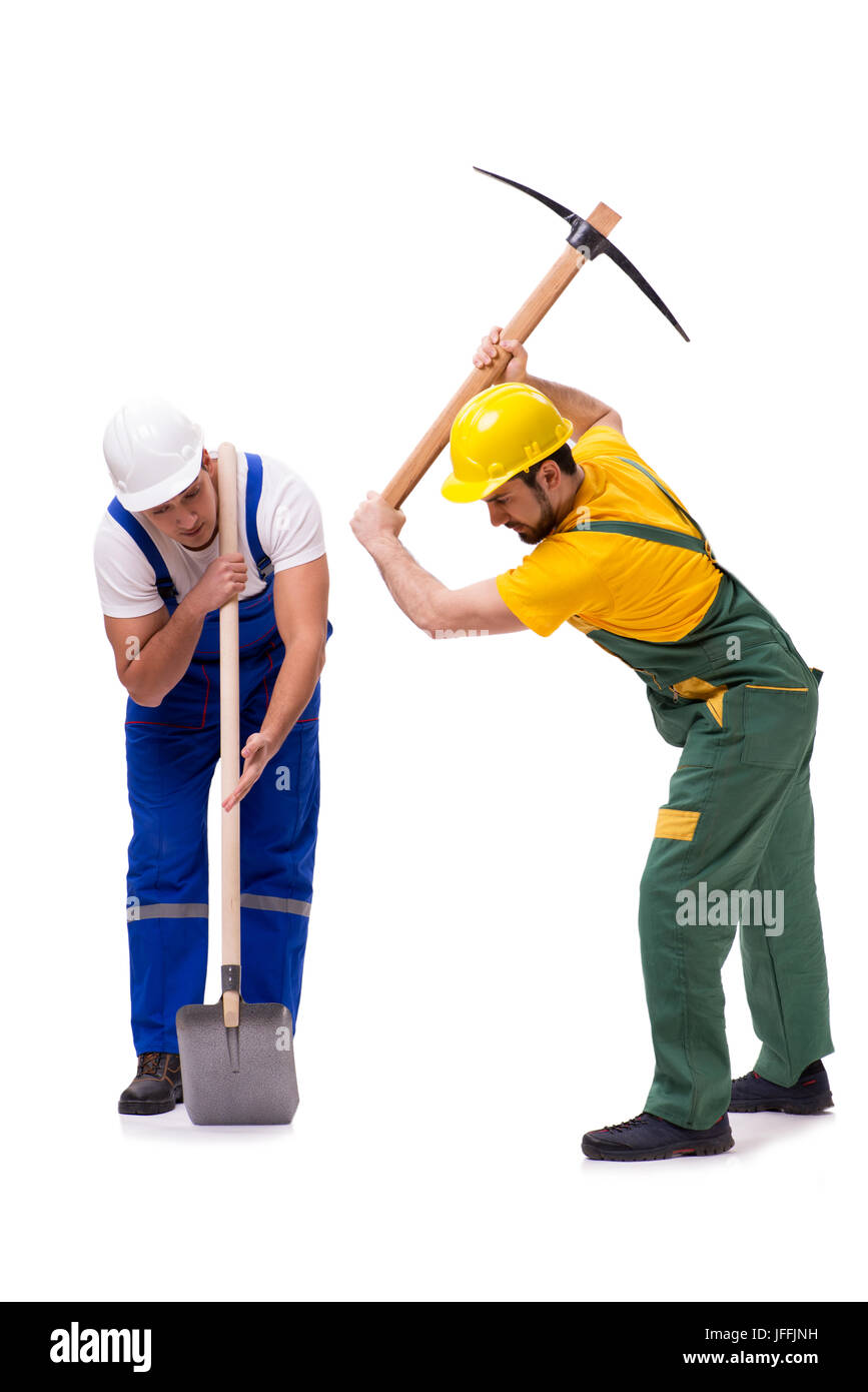Two workers isolated on the white background Stock Photo - Alamy