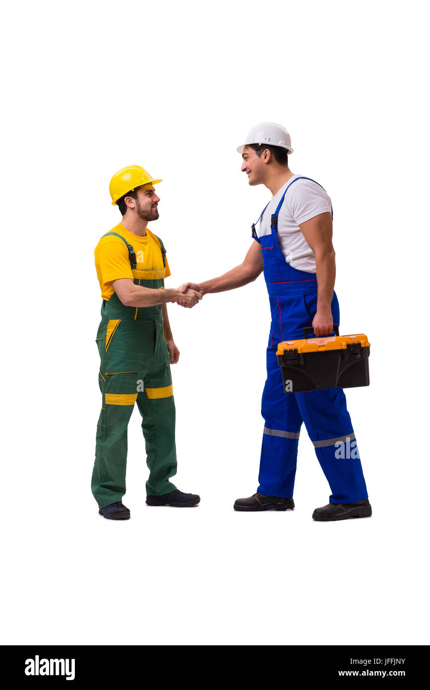 Two workers isolated on the white background Stock Photo - Alamy