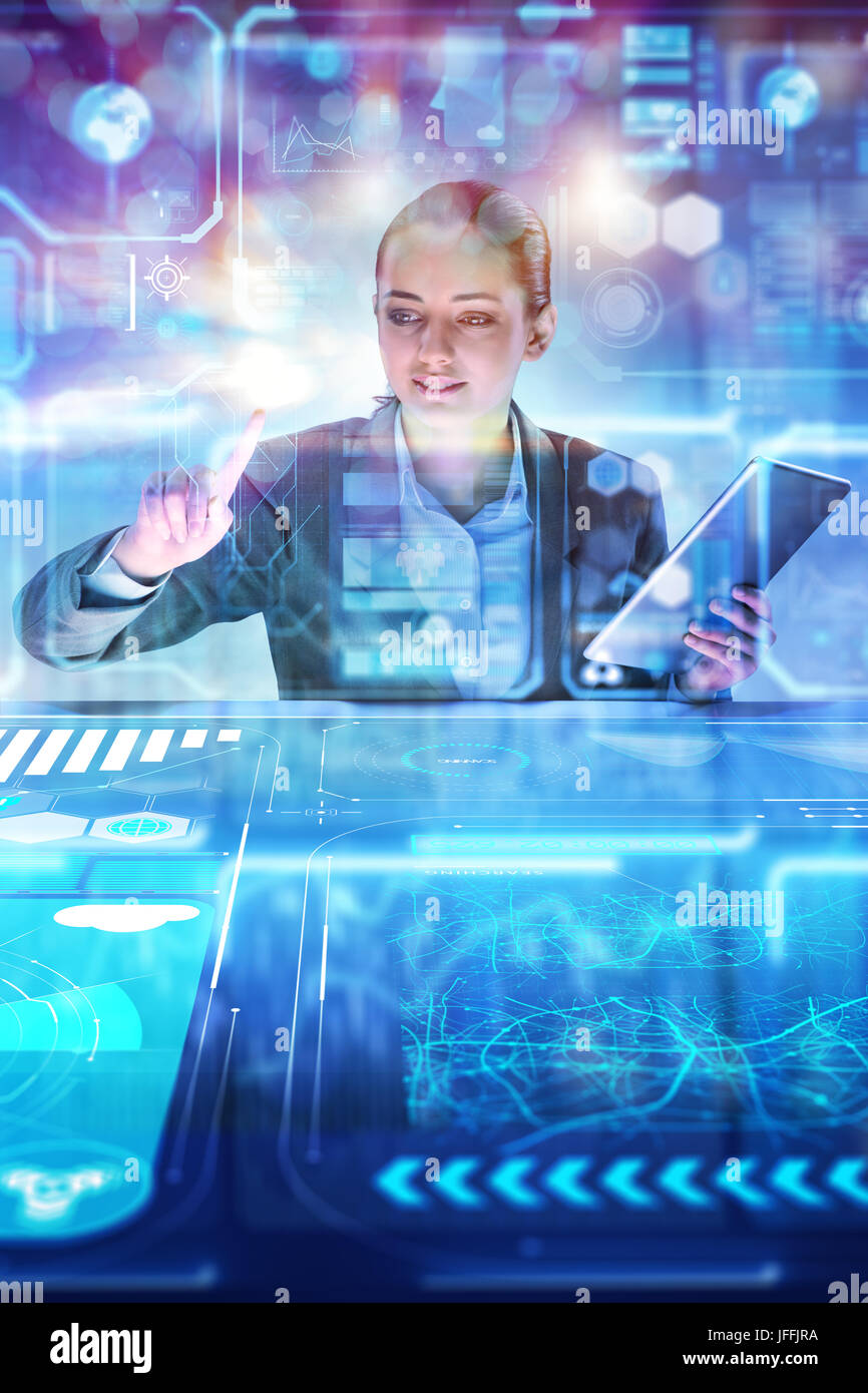Woman analyst working with big data Stock Photo - Alamy