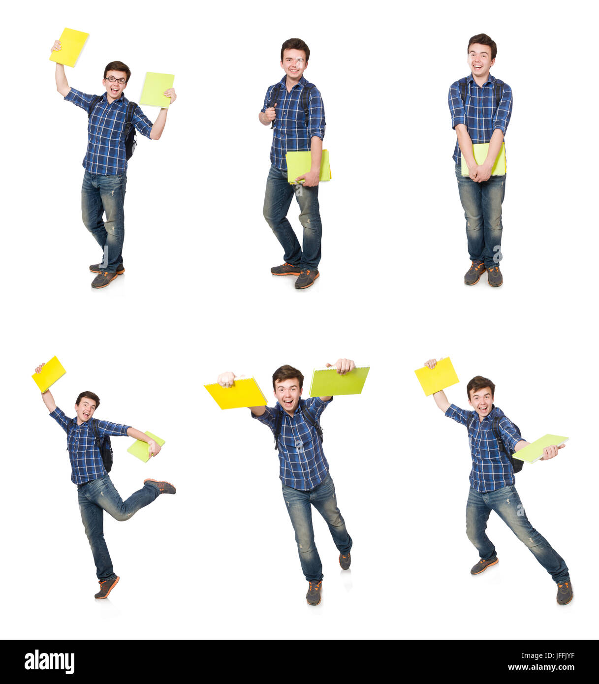 Young student with book on white Stock Photo - Alamy