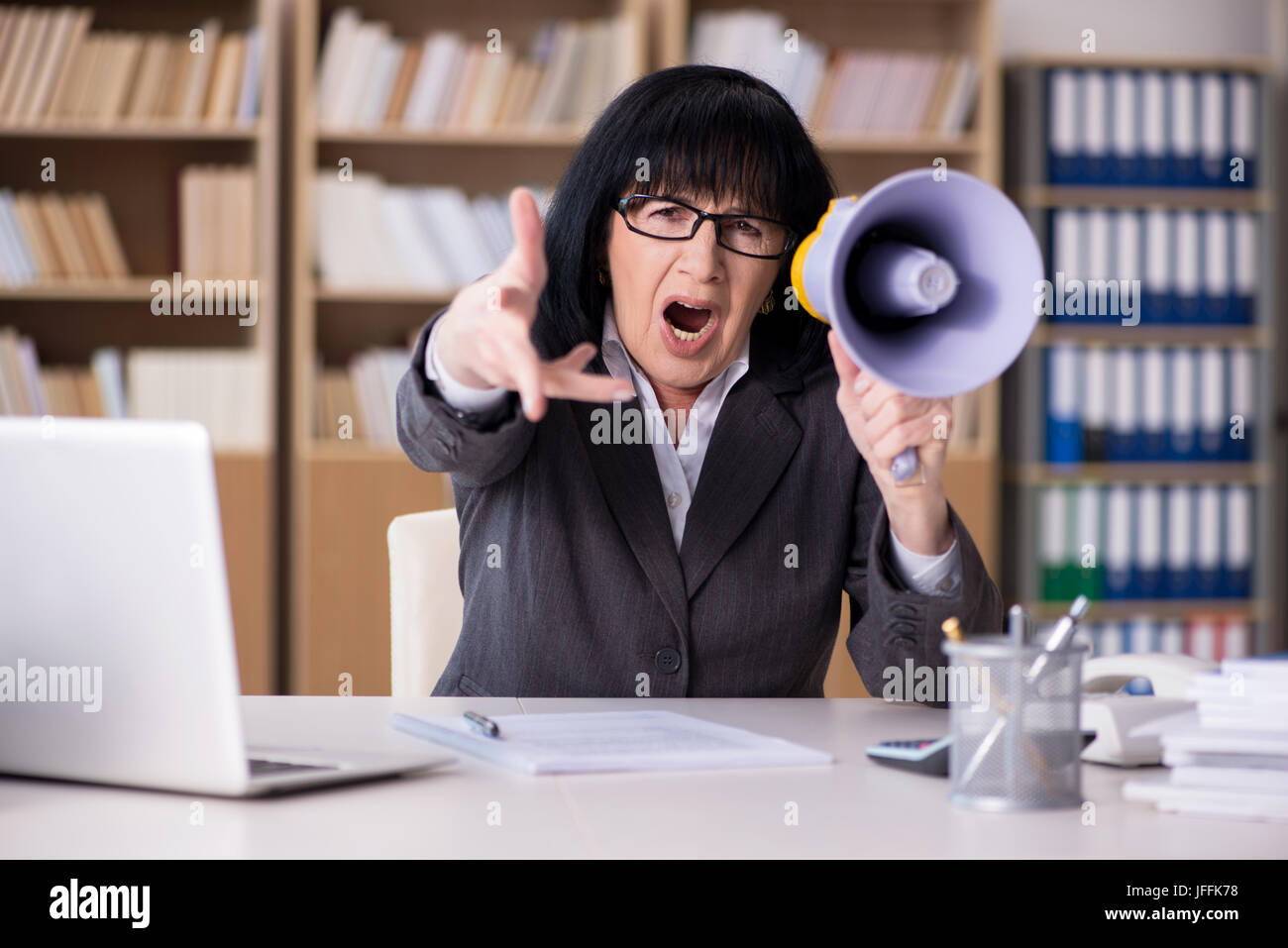 Elderly woman angry shouting hi-res stock photography and images - Alamy