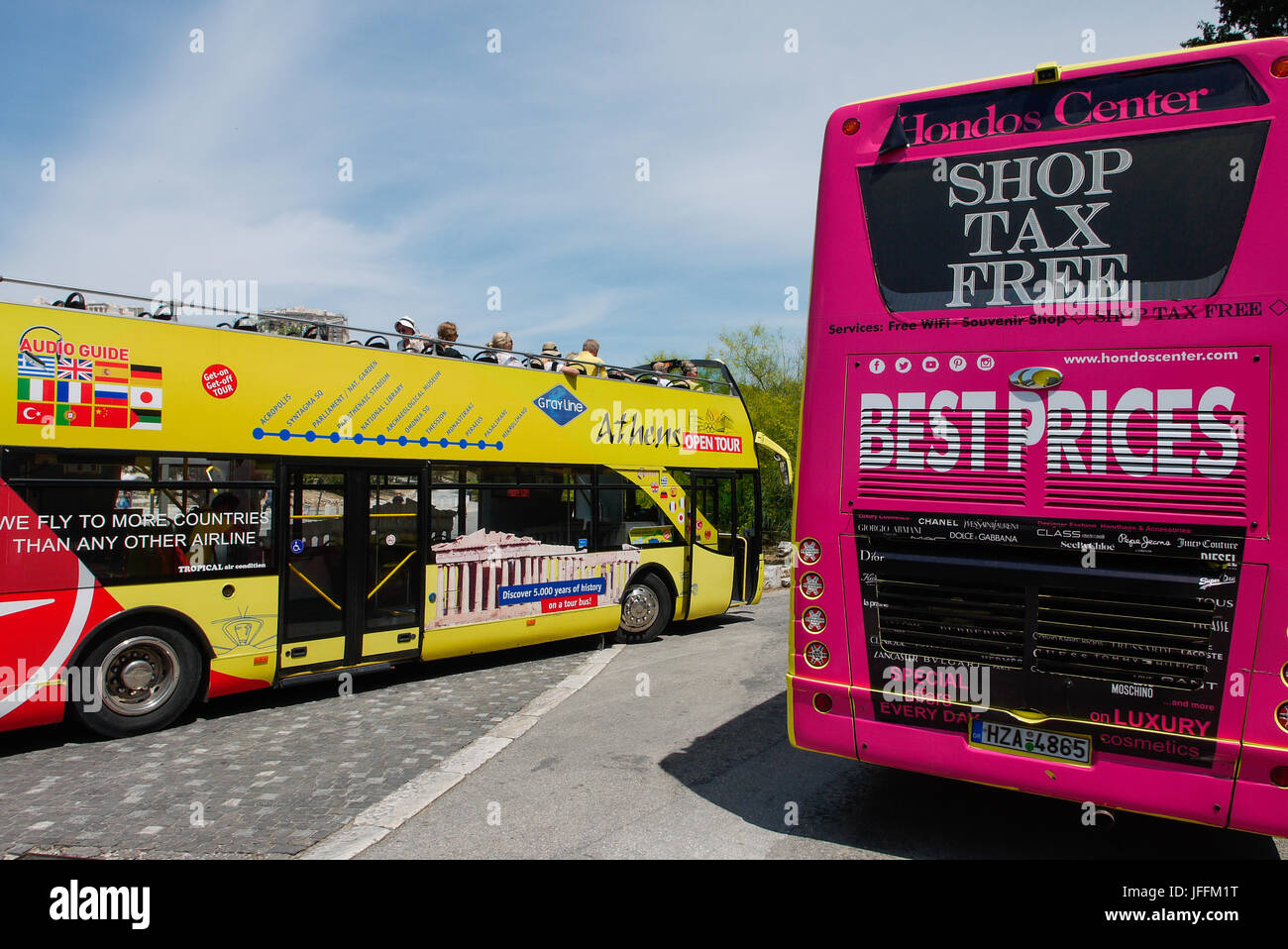 Tourist bus at Parthenon archeological site, in Athens (Greece Stock ...