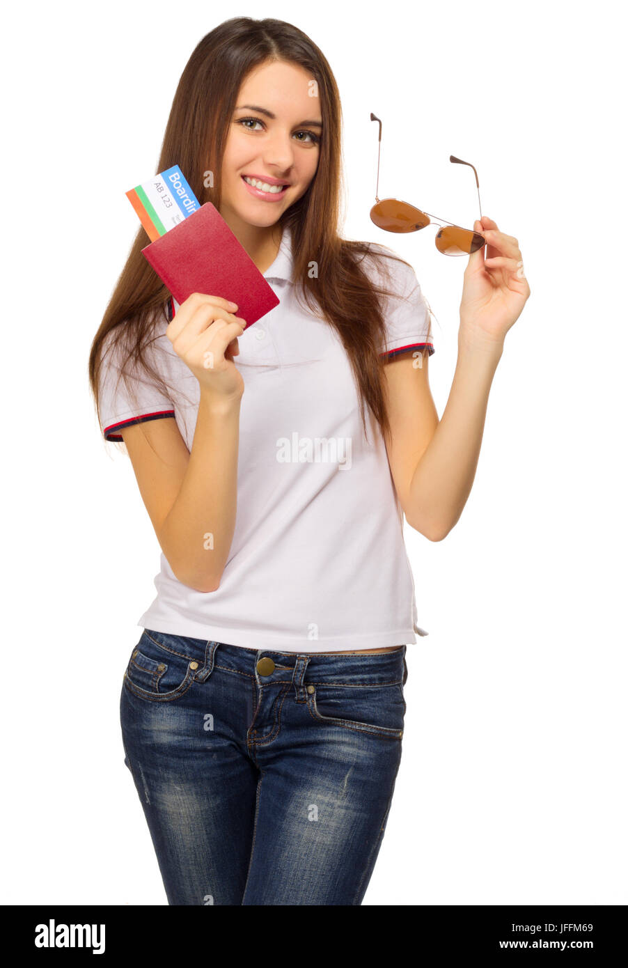 Young travelling girl isolated on white Stock Photo - Alamy Young travelling girl isolated on white Stock Photo - Alamy