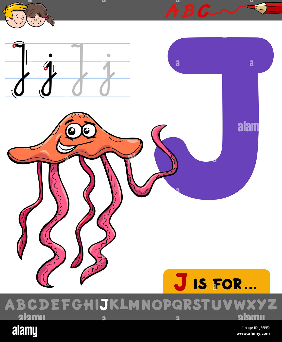 letter j with cartoon jellyfish Stock Photo - Alamy