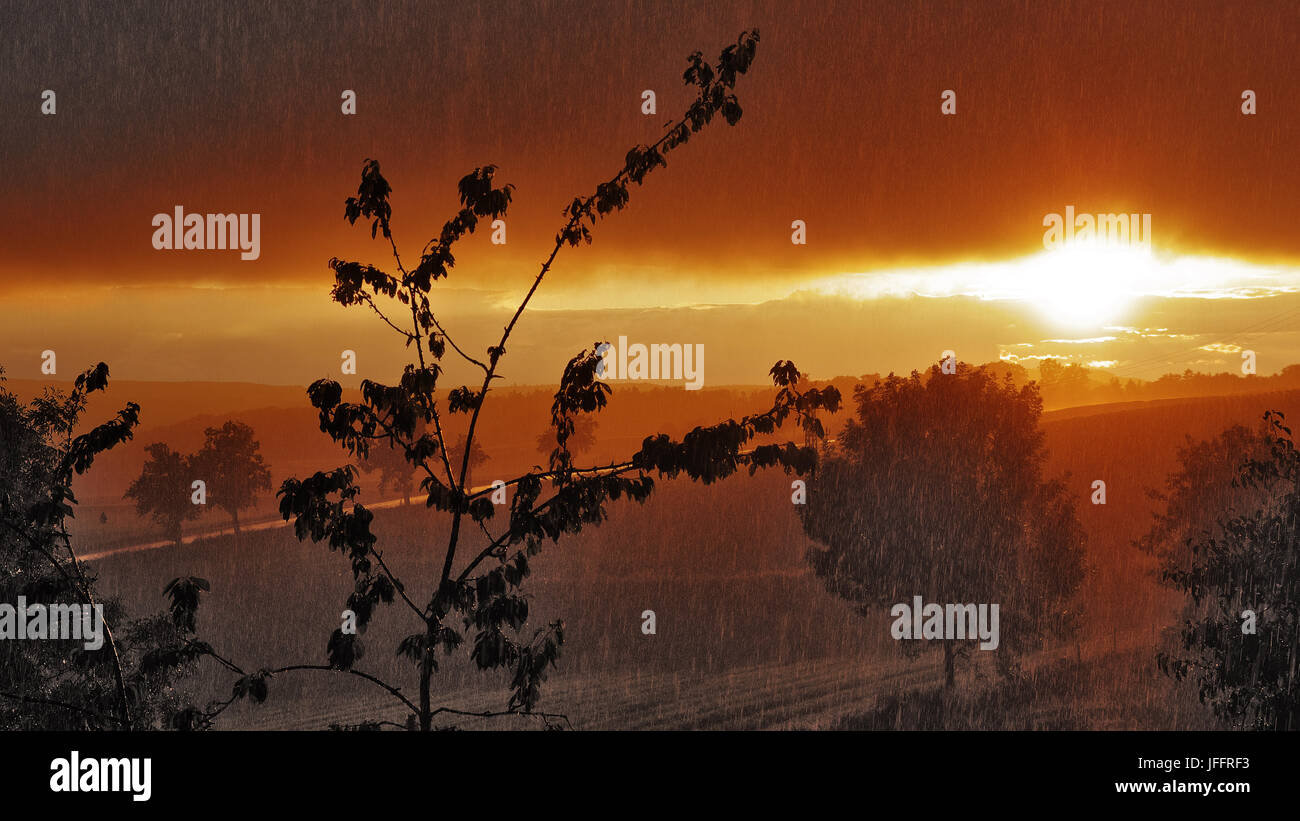 Thunderstorm rain at sunset Stock Photo - Alamy