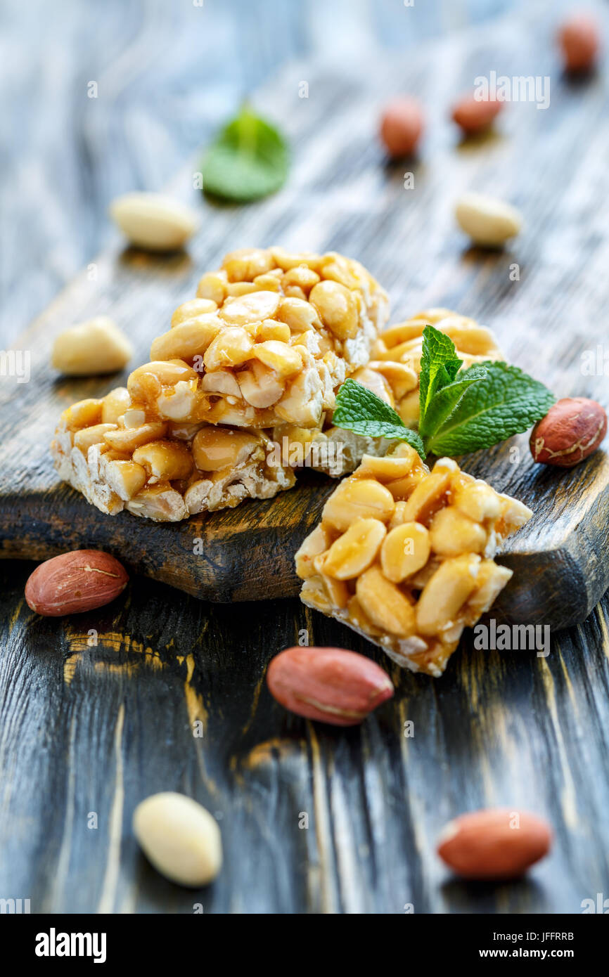 Mint and bars from honey and peanuts Stock Photo - Alamy