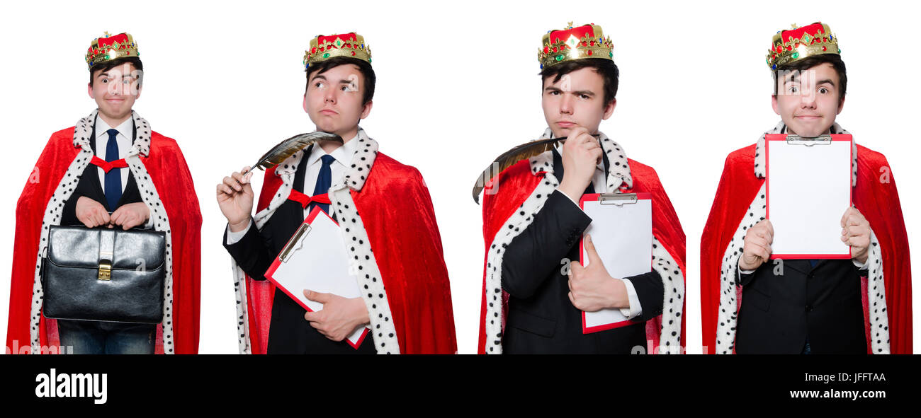 Businessman with crown isolated on white Stock Photo - Alamy