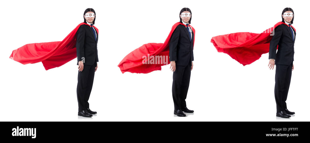 Man in red cover isolated on white Stock Photo - Alamy