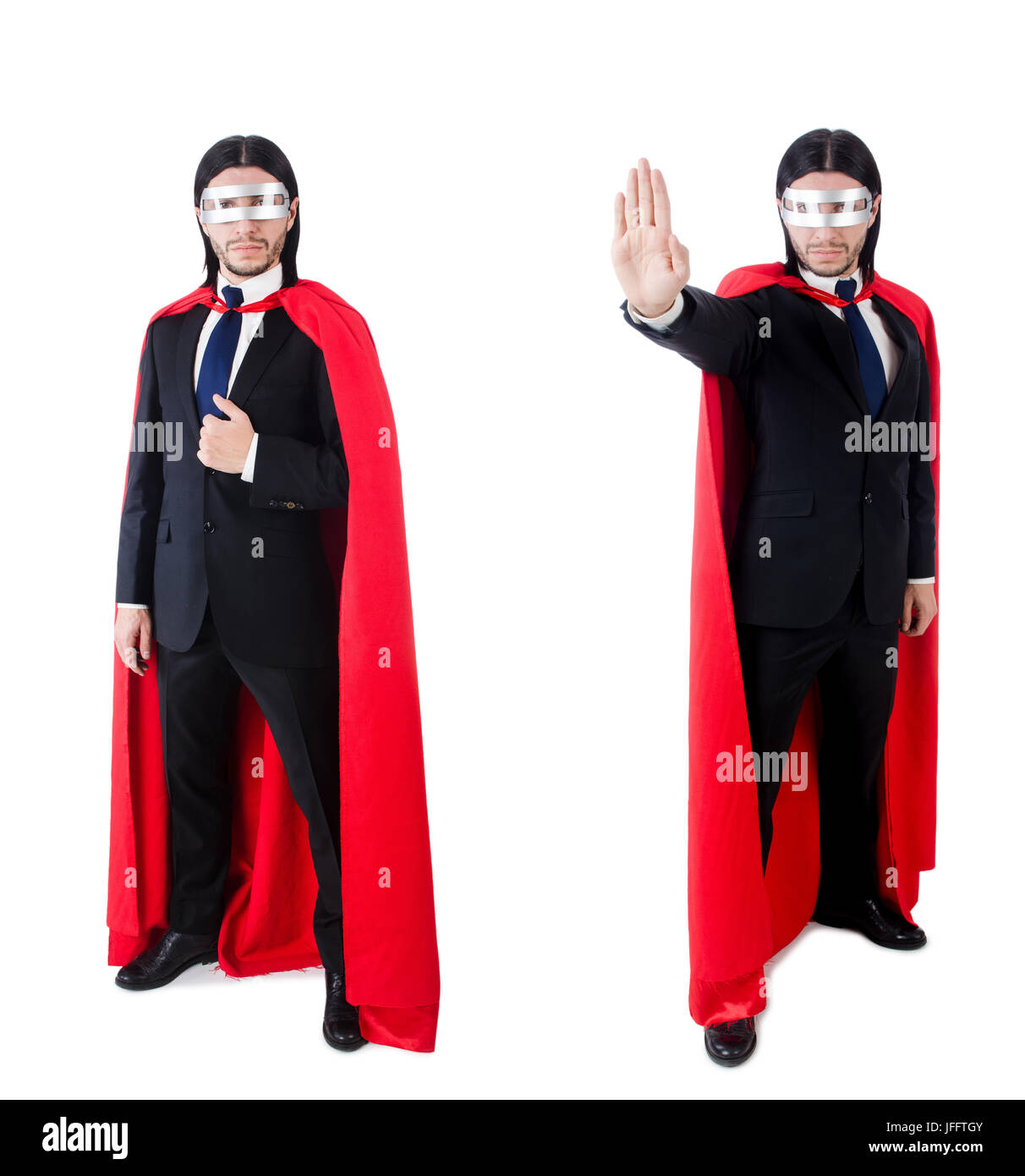 Man in red cover isolated on white Stock Photo - Alamy