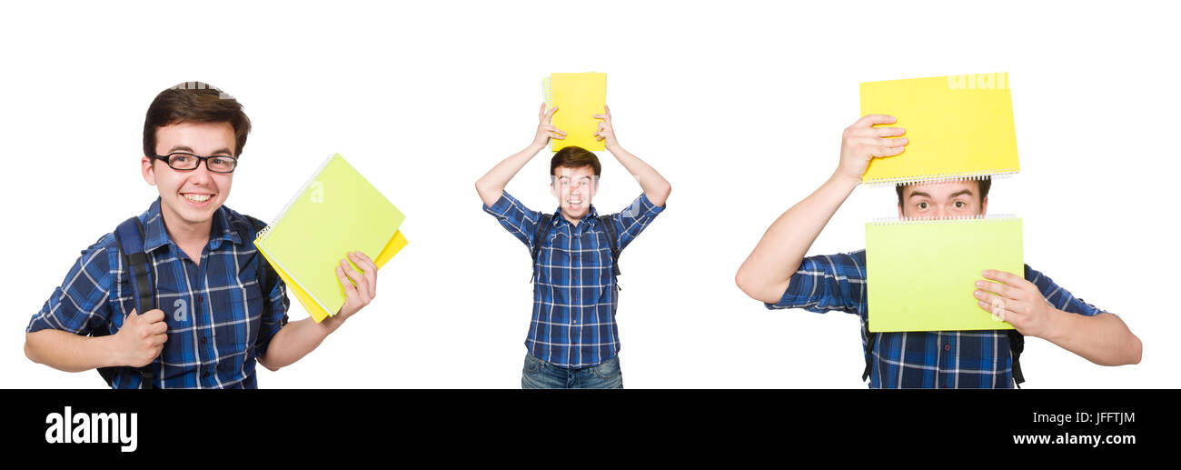 Young student with book on white Stock Photo - Alamy