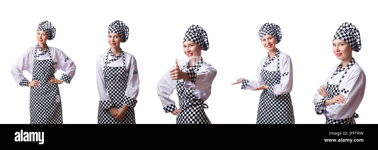 Woman chef in collages on white Stock Photo - Alamy
