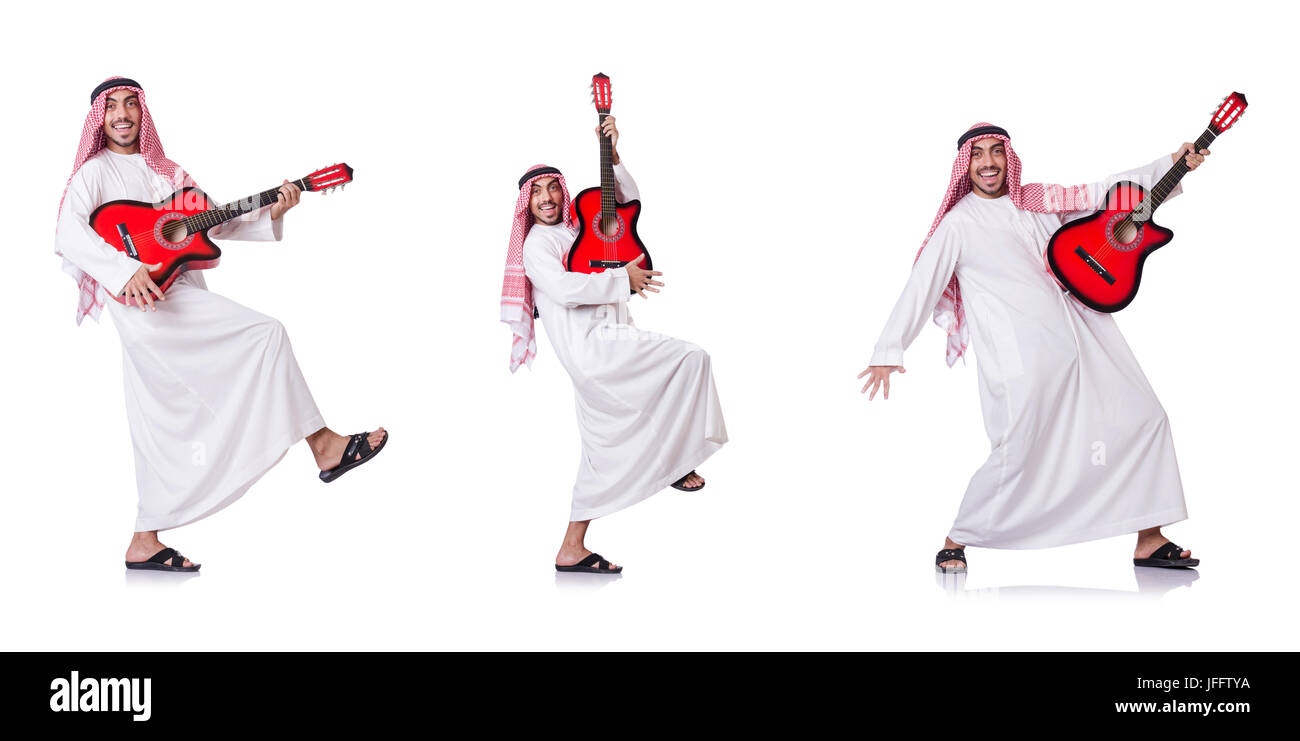 Arab man playing guitar isolated on white Stock Photo - Alamy