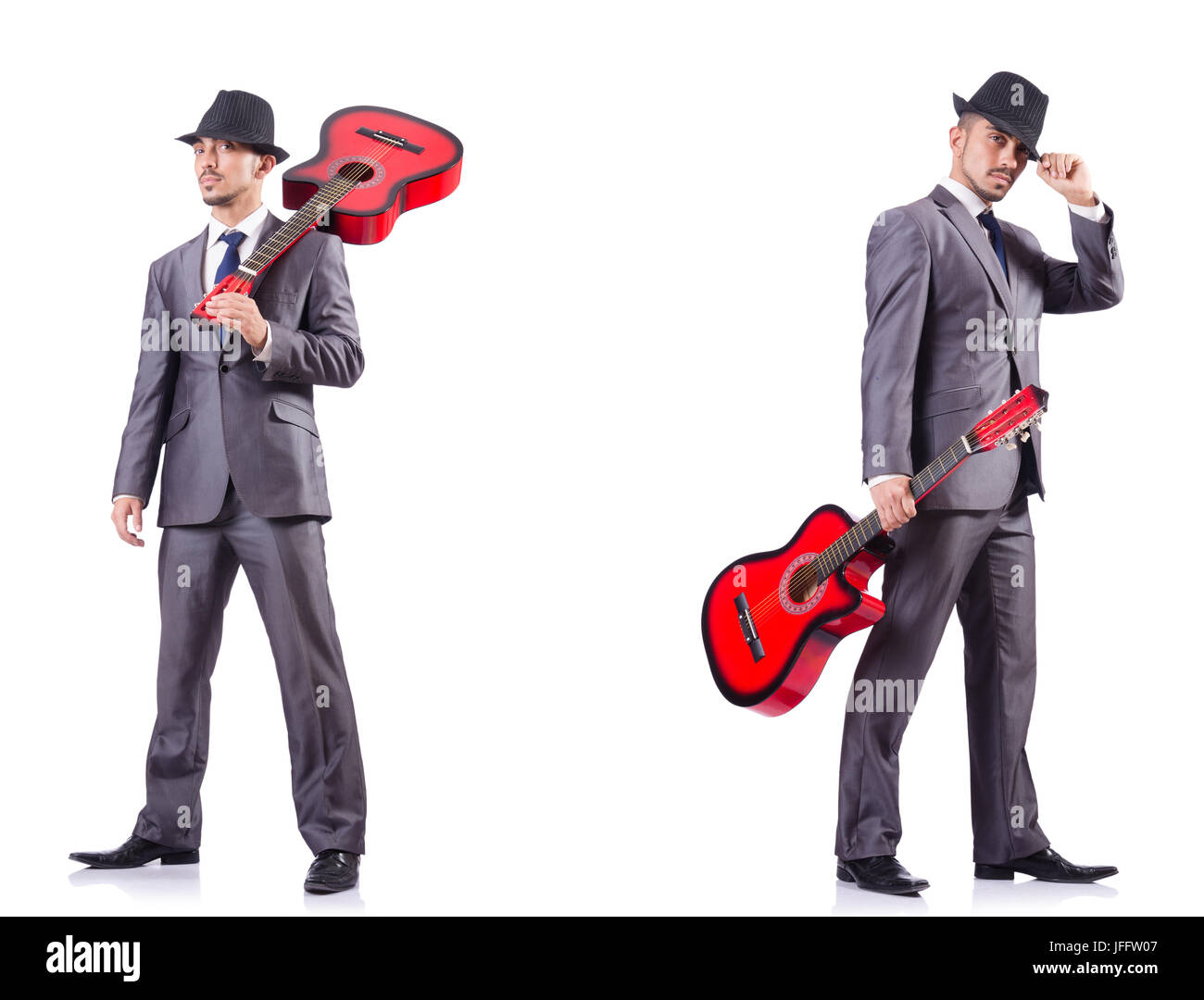 Businessman quitar player isolated on white Stock Photo - Alamy