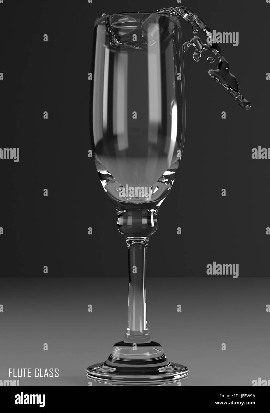 flute glass 3D illustration on dark background Stock Photo - Alamy