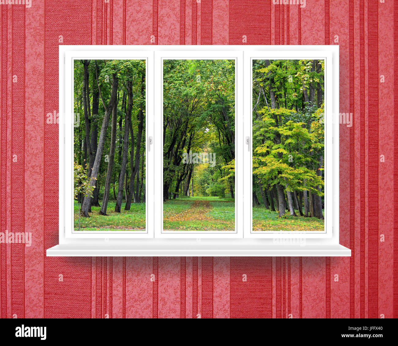 window in the room with view to the forest Stock Photo - Alamy
