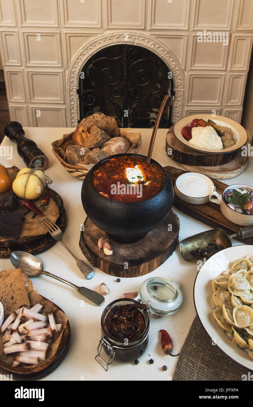 Russian food table Stock Photo - Alamy