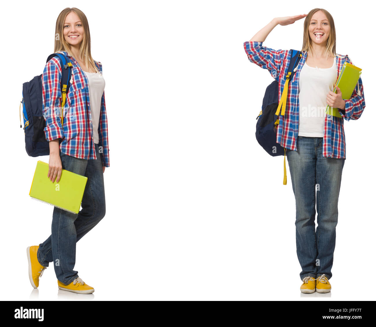 Collage of young female student on white Stock Photo - Alamy