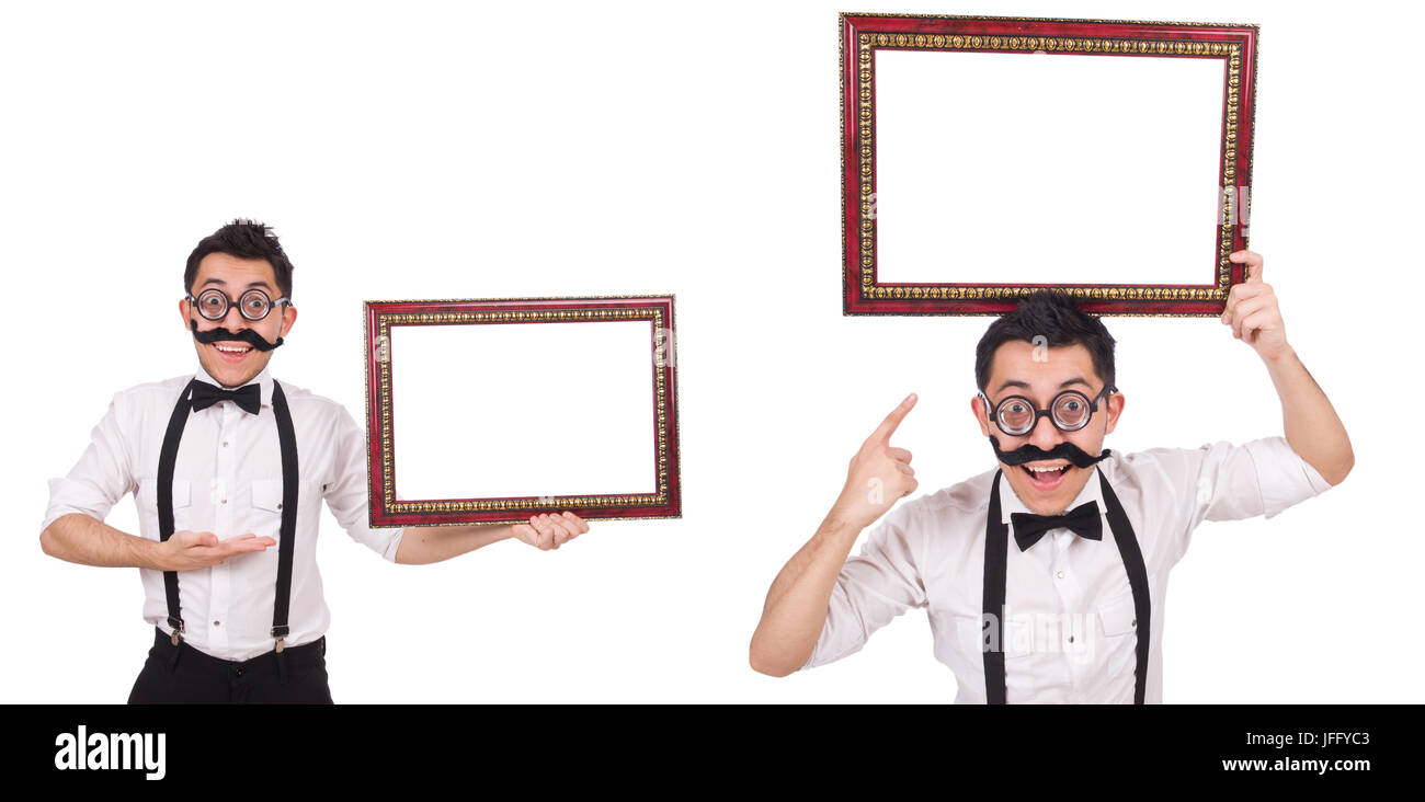 Young man with frame isolated on white Stock Photo - Alamy