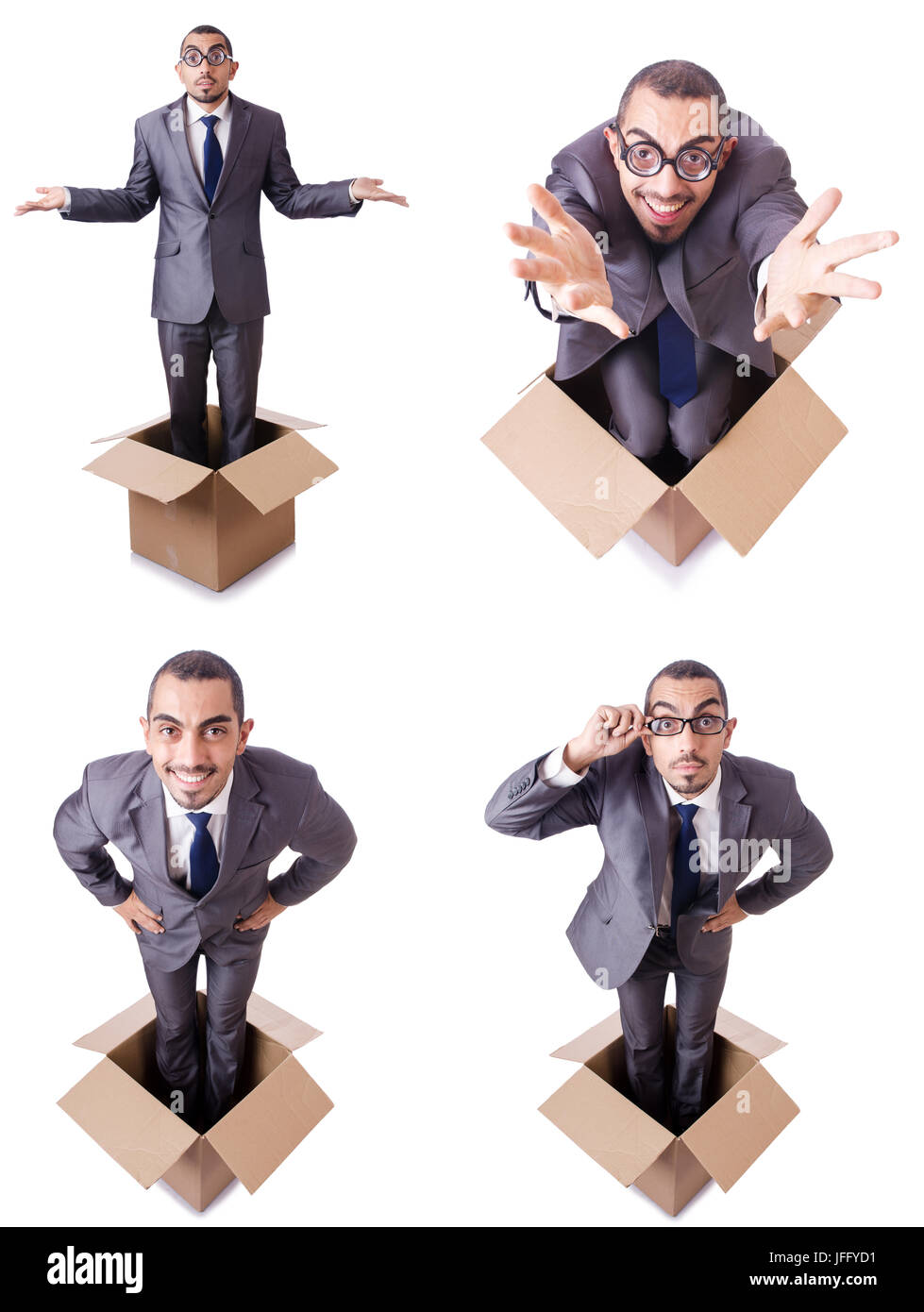 Man in thinking outside the box concept Stock Photo - Alamy