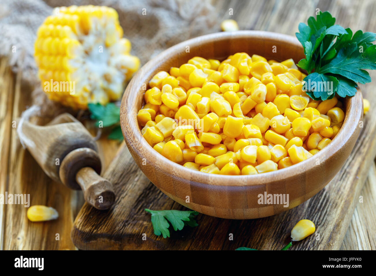Corn sweet corn in a wooden bowl Stock Photo - Alamy