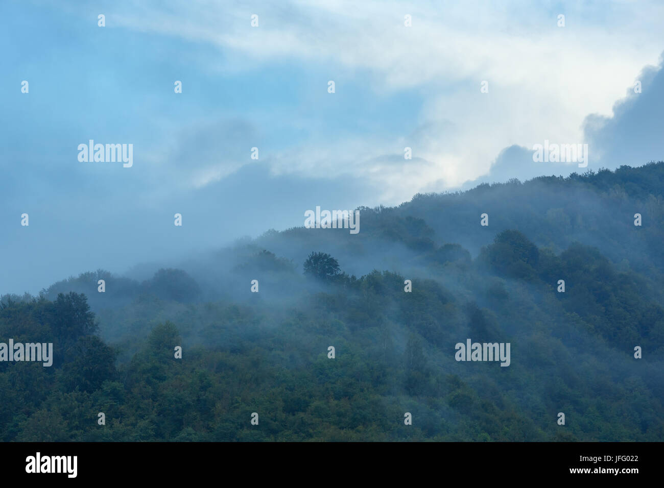 Evening mist in mountain Stock Photo - Alamy