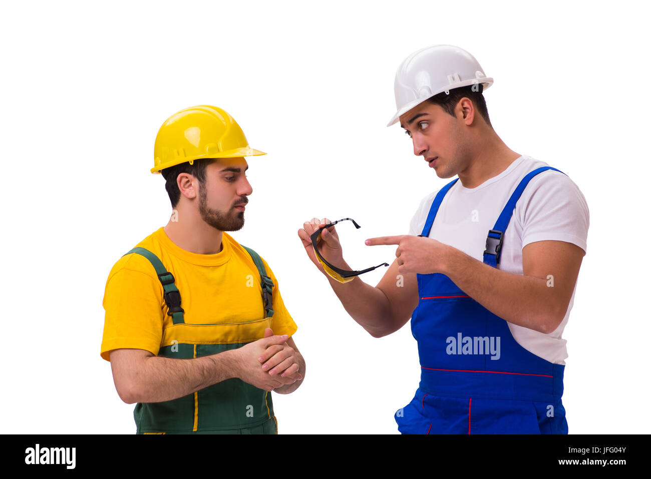 Two workers isolated on the white background Stock Photo - Alamy