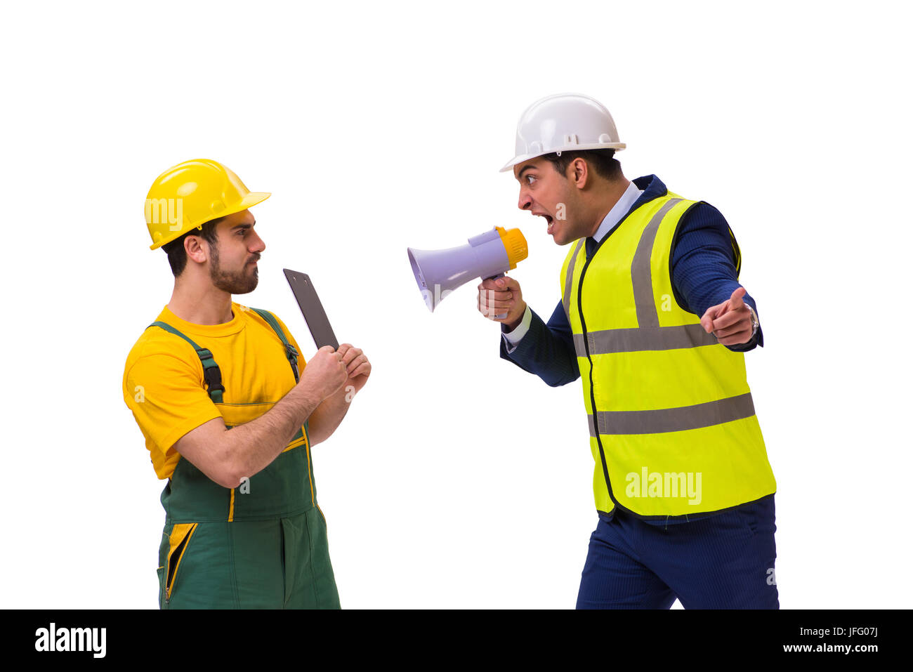 Two workers isolated on the white background Stock Photo - Alamy
