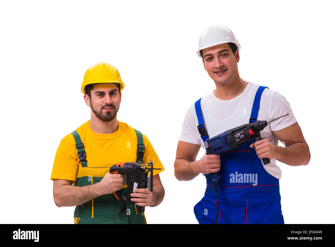 Two workers isolated on the white background Stock Photo - Alamy