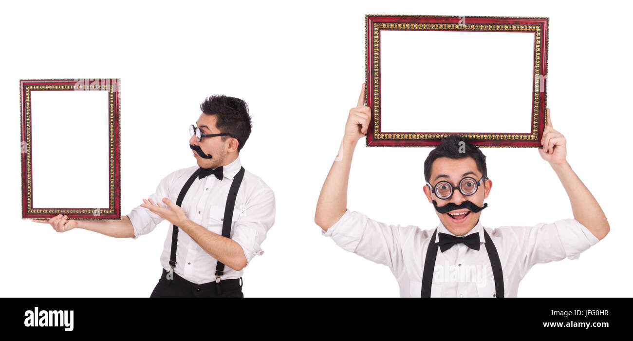 Young man with frame isolated on white Stock Photo - Alamy